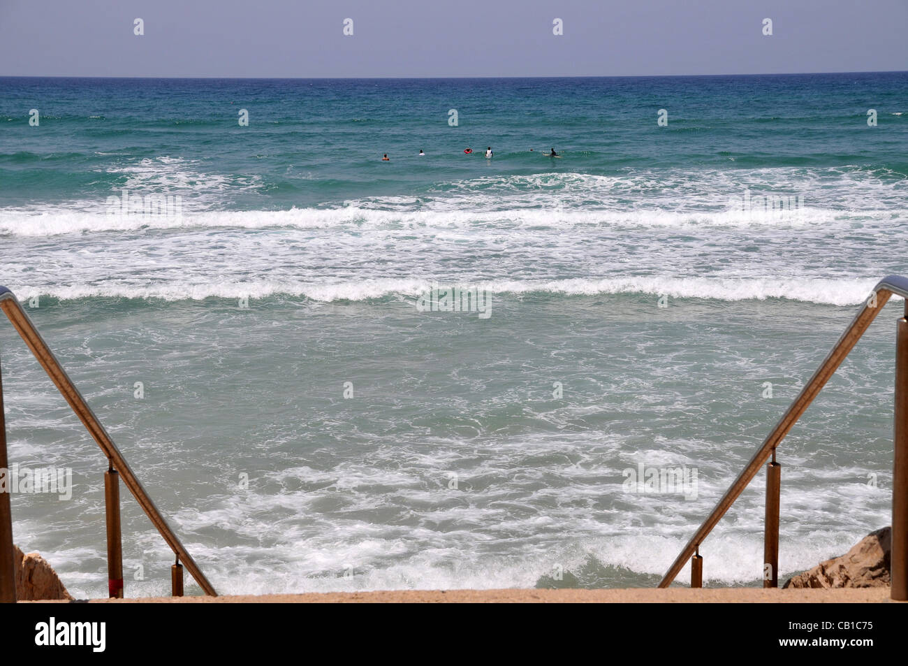 Israelis vacationing at the beach in Haifa, spending a summer day. May ...