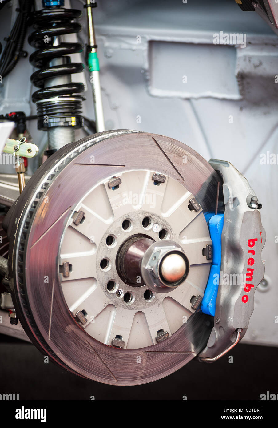 Disc brakes of an Audi R8 during pre-race activities ahead of the ...