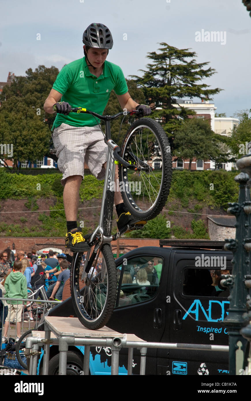 Stunt bike demonstrationon the Quay as part of the Olympic Torch Relay ...