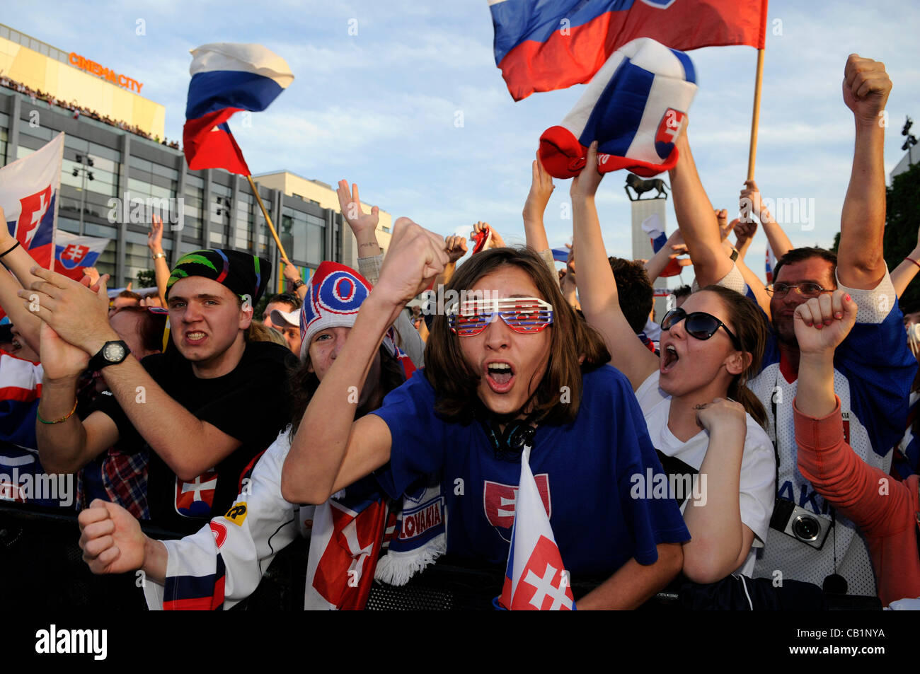 Slovak fans follow the final match Slovakia vs Russia, IIHF Ice Hockey ...