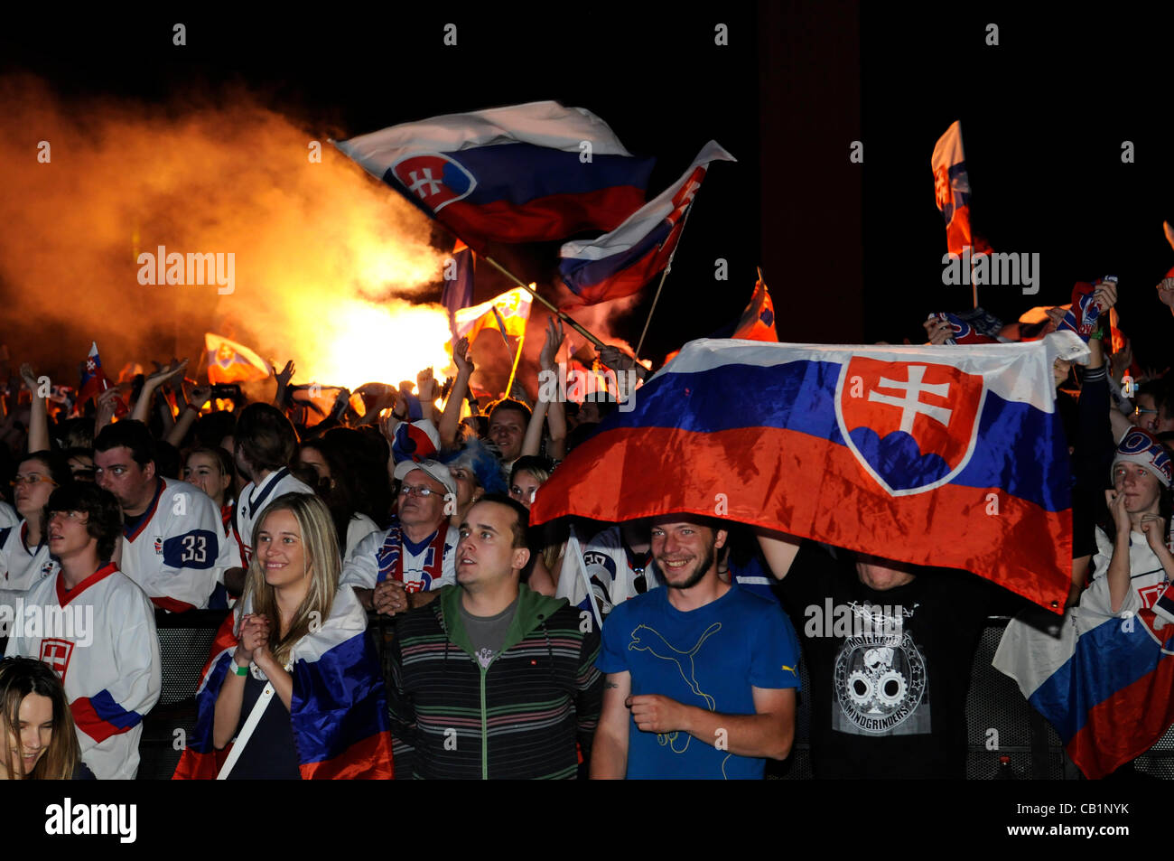Slovak fans follow the final match Slovakia vs Russia, IIHF Ice Hockey ...