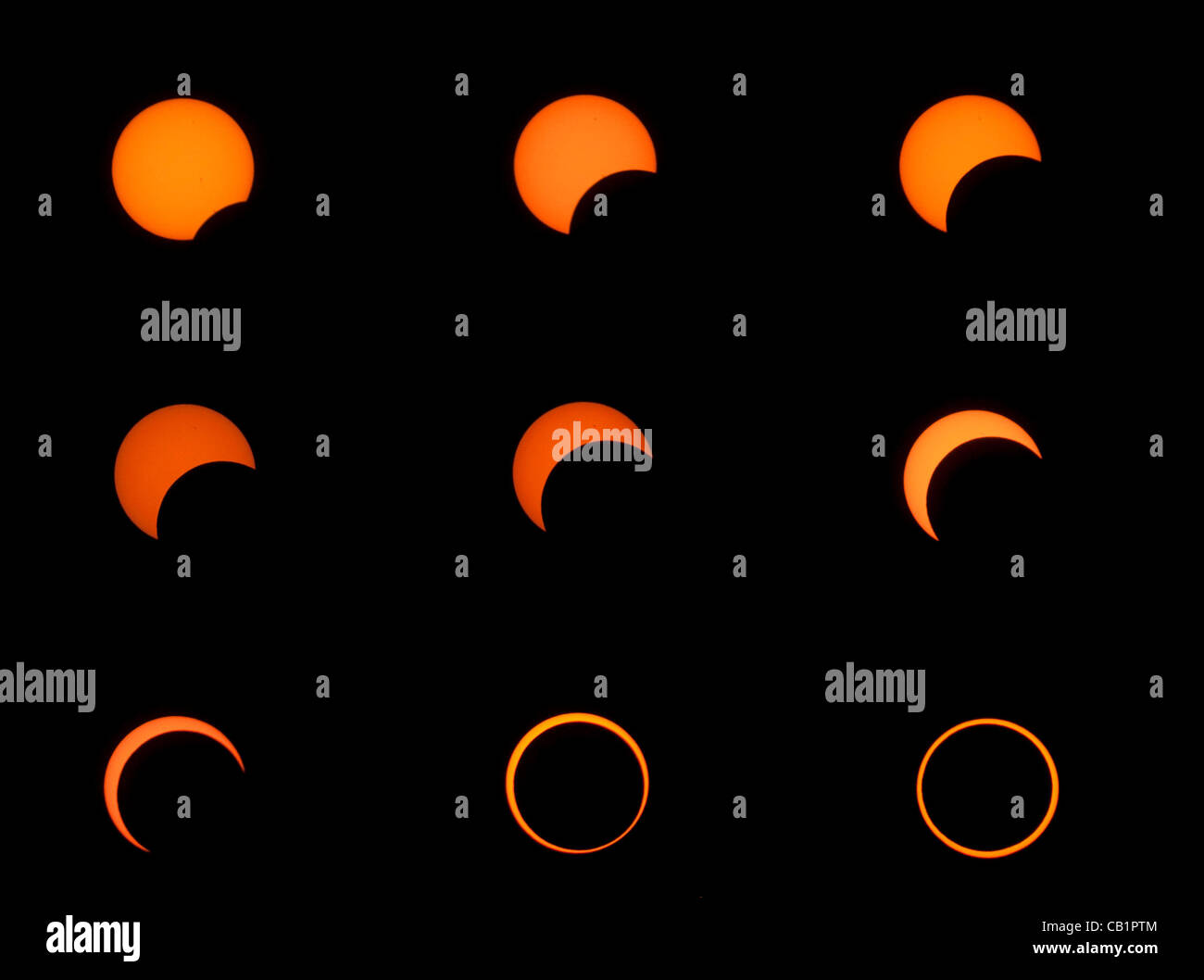 Nine image composite of filtered cycle of annular solar eclipse from ...