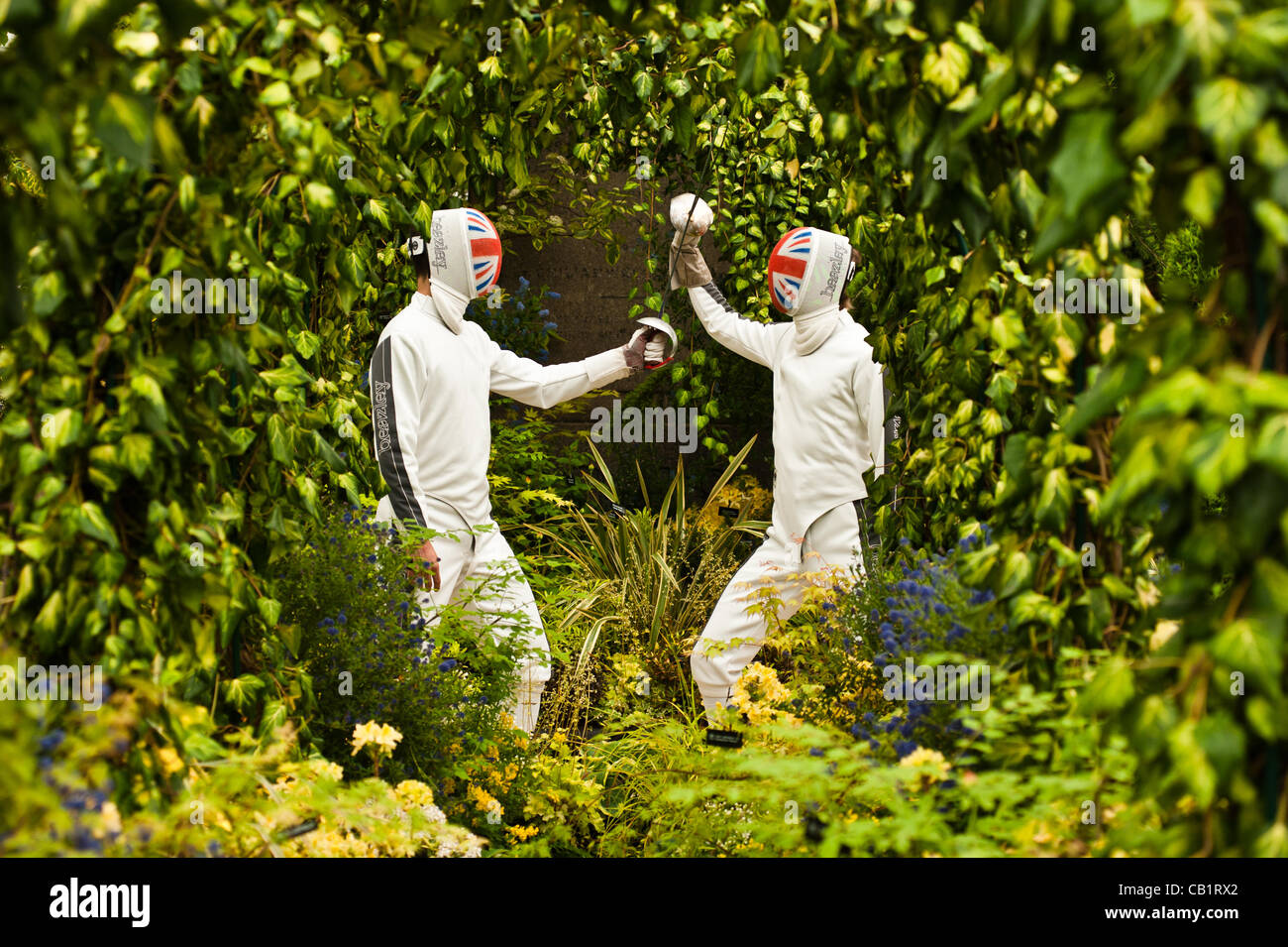 LONDON, UK - 21 May 2012: fencers from the British Fencing Team clash ...