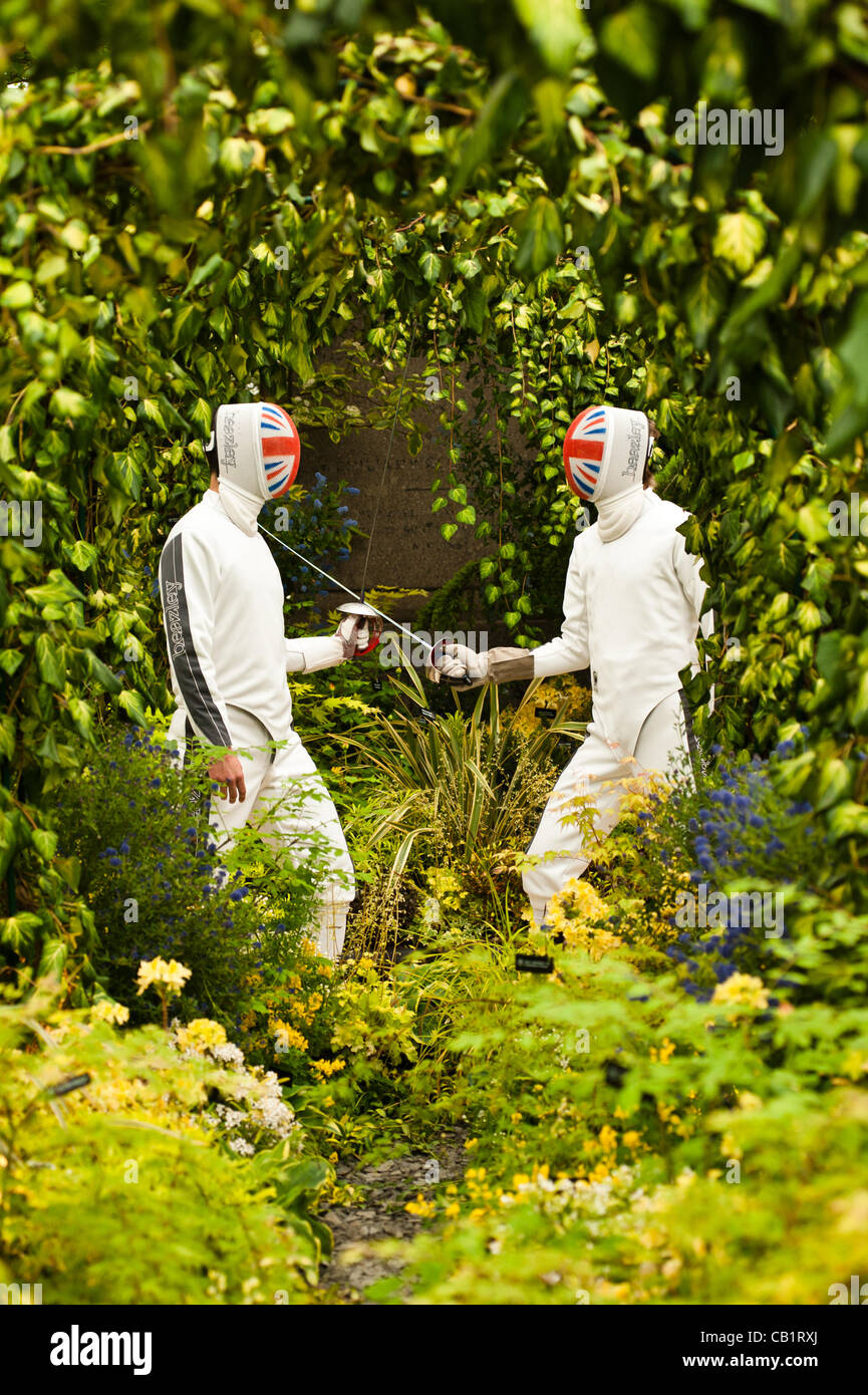 LONDON, UK - 21 May 2012: fencers from the British Fencing Team clash ...