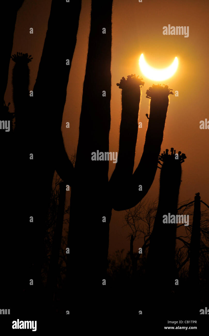 An annular solar eclipse in progress is seen from Ironwood Forest ...
