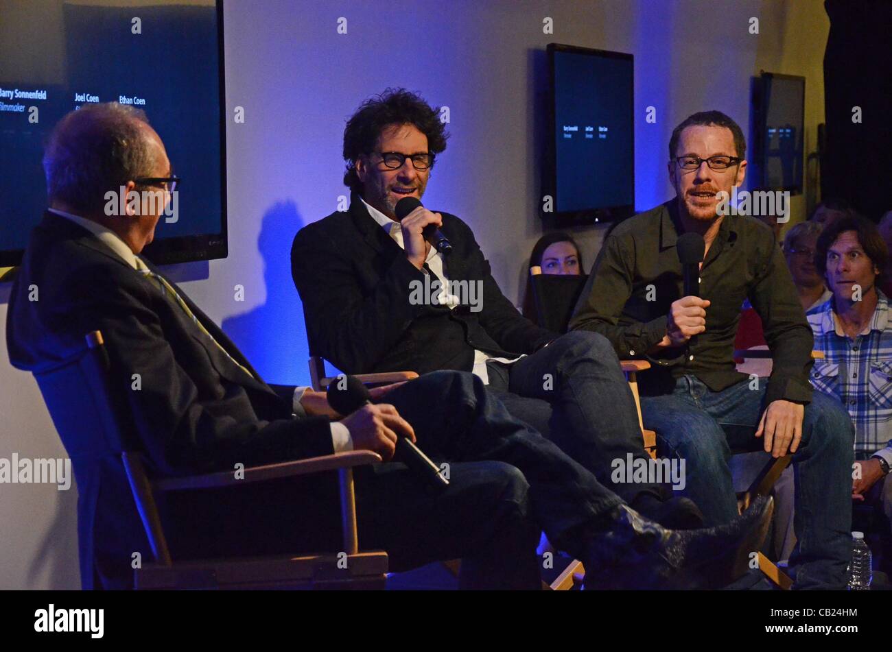 Barry Sonnenfeld, Joel Coen, Ethan Coen on stage for The Apple Store ...