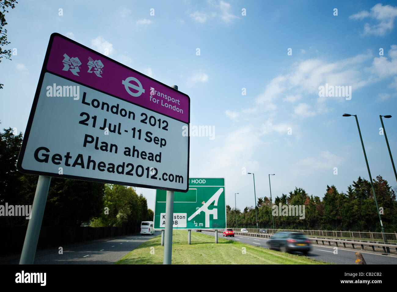 London 2012 Olympic Games route information sign on the major A3 road ...