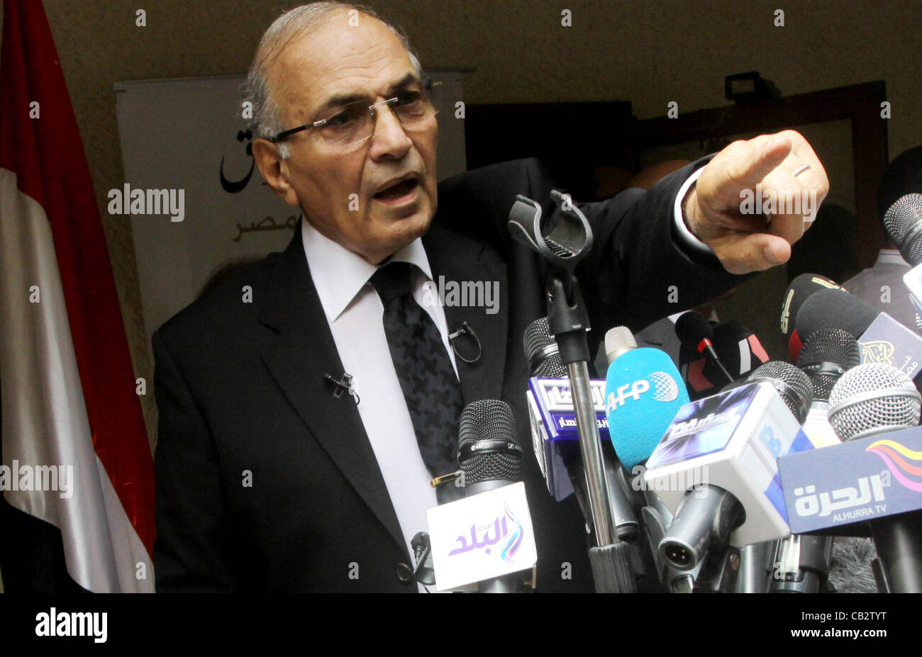 May 26, 2012 - Cairo, Cairo, Egypt - Egyptian presidential candidate Ahmed Shafiq speaks to the ...
