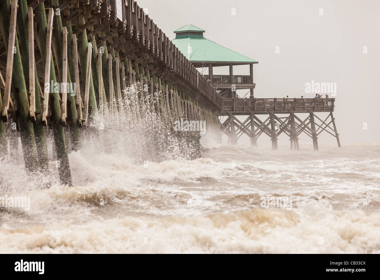 USA. Strong waves batter Folly Beach Pier as Tropical Storm Beryl ...