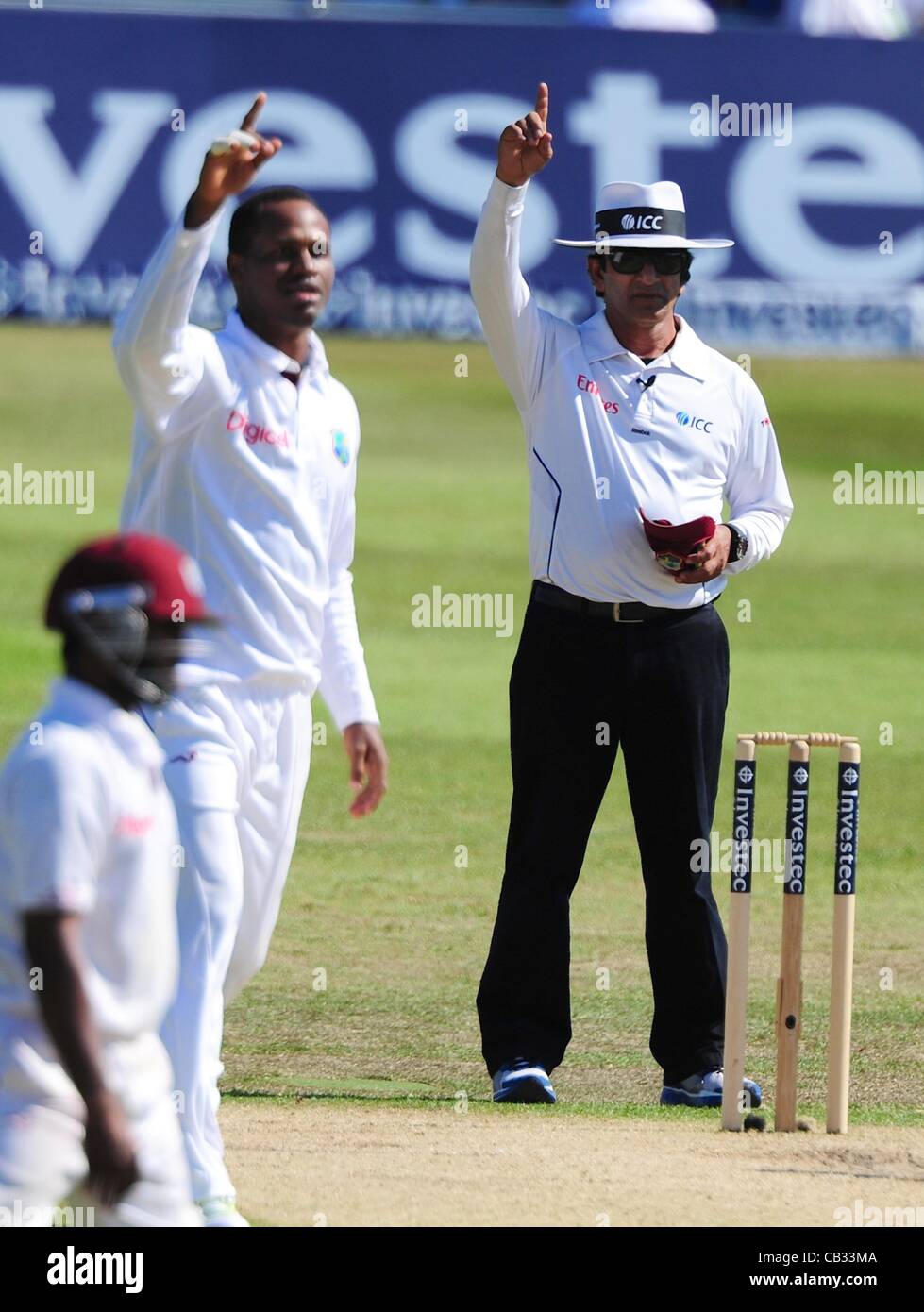 27.05.2012 Nottingham, England. Marlon Samuels takes the wicket of ...
