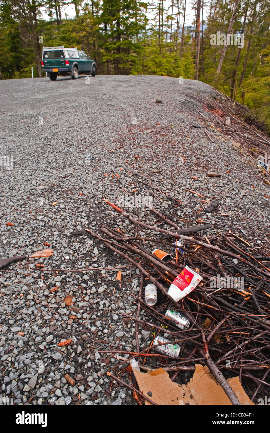 Sitka, Alaska 27 May 2012 Pile of litter left at edge of the newly ...