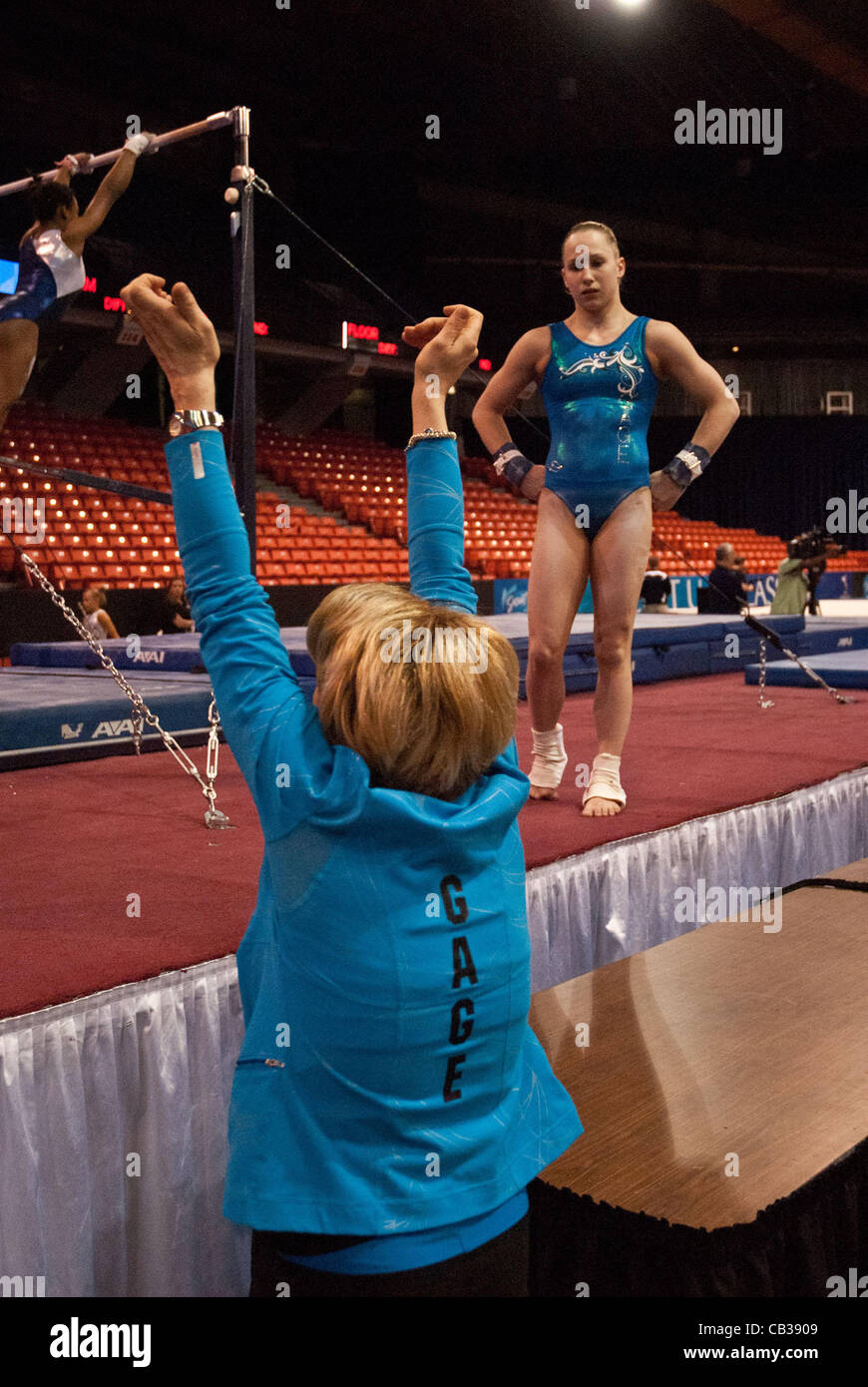 Brenna Dowell from GAGE listens to her coach practice at the UIC ...