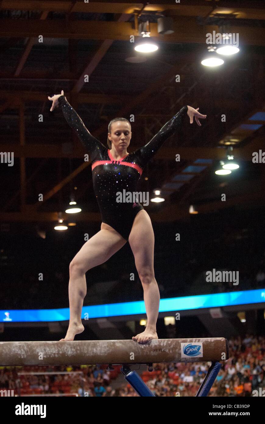 Chelsie Memmel on the beam in Chicago competition on May 26, 2012 Stock ...