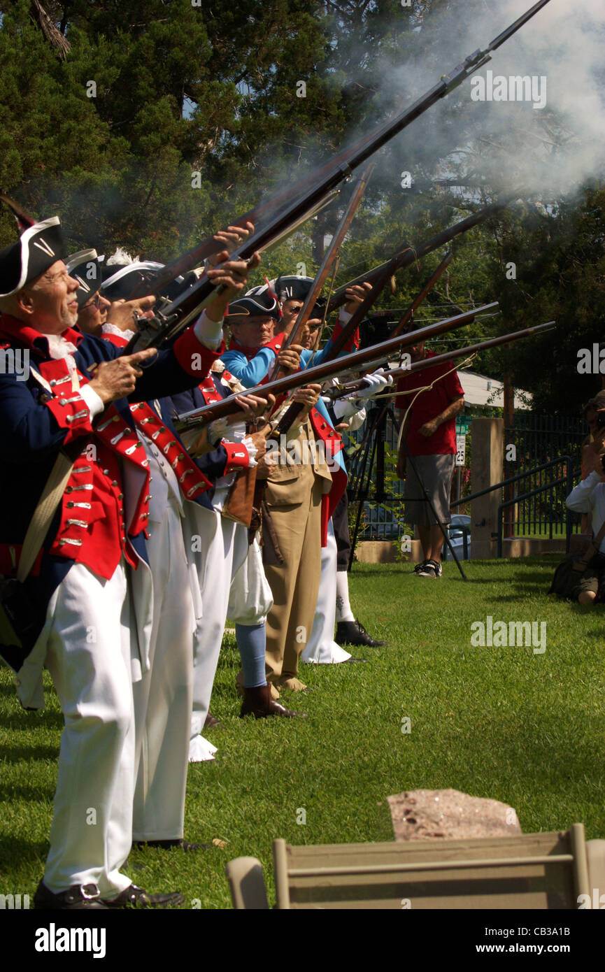 Members of the Sons of the American Revolution fire a musket salute on ...