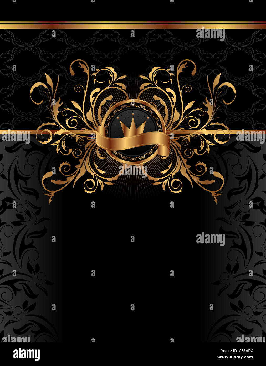 Illustration royal background with golden frame, crown, medallion, tape ...