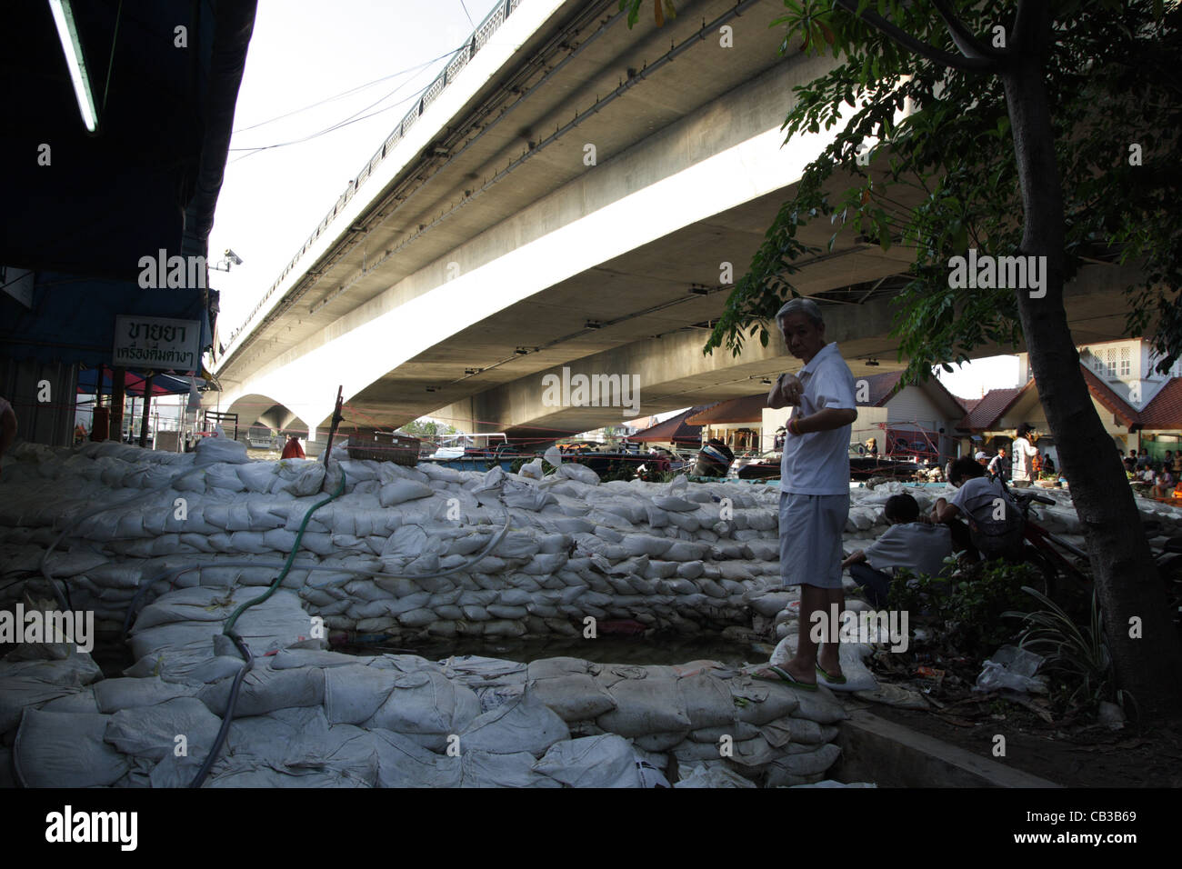 Sandbags protected , floodwaters at Pakkred , Nonthaburi province ...