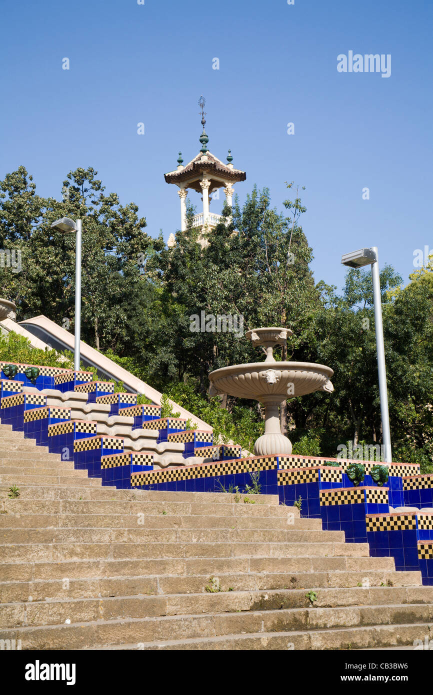 Barcelona - stairs tu palace Real from east Stock Photo - Alamy