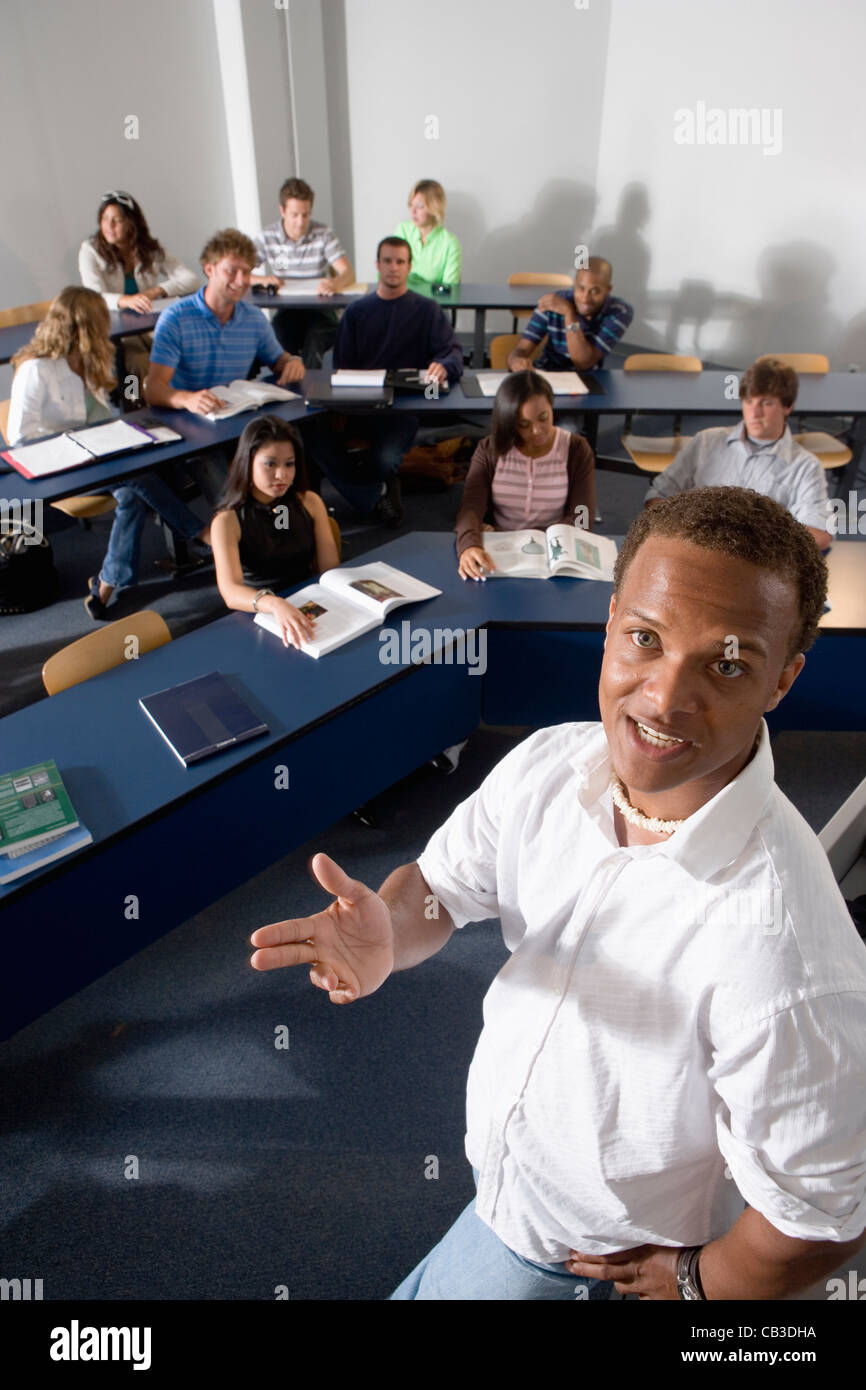 Elevated view of a teacher and students in the classroom Stock Photo ...