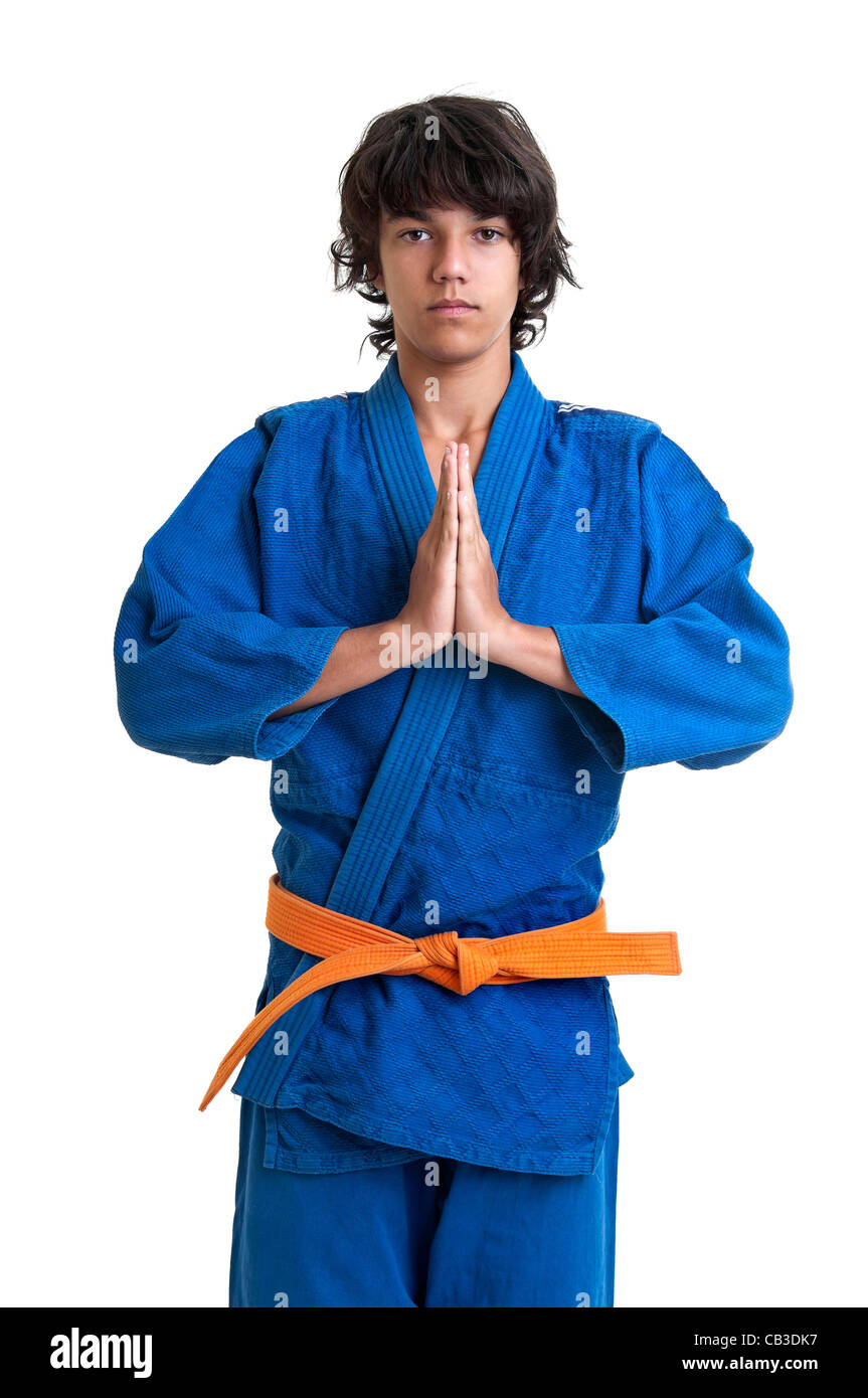 Young fighter posing isolated in white Stock Photo - Alamy