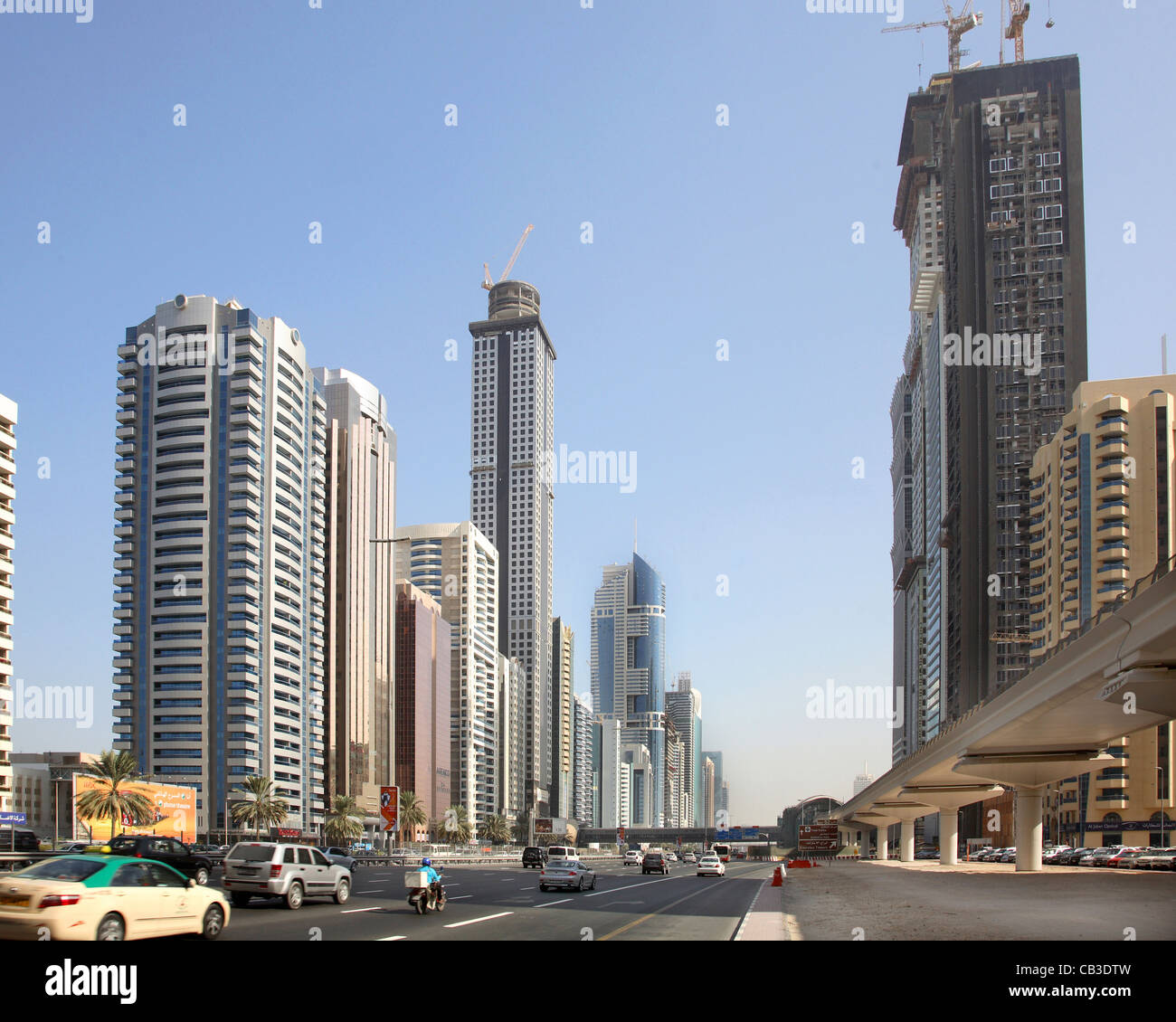 Tower blocks of Dubai's Financial District on Sheikh Zayaed Road. Shows ...
