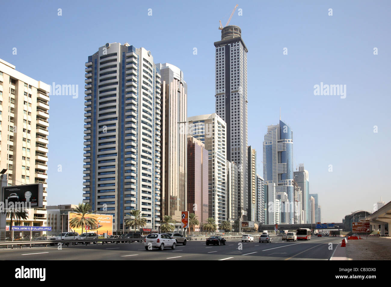 Tower blocks of Dubai's Financial District on Sheikh Zayaed Road Stock ...