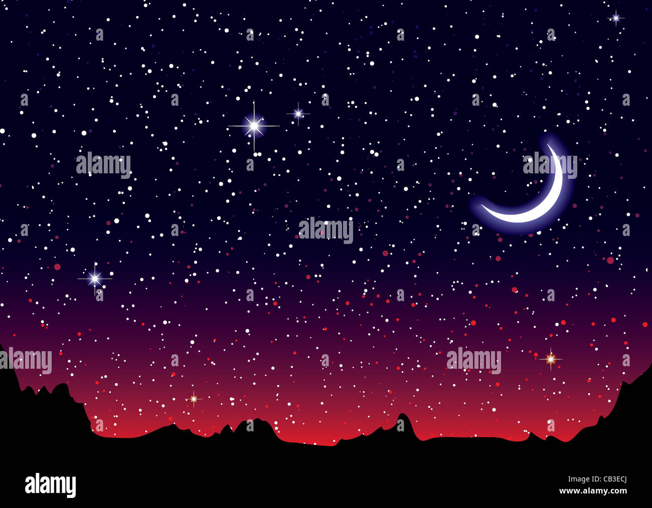 Red sky at night with starry landscape and mountains Stock Photo - Alamy