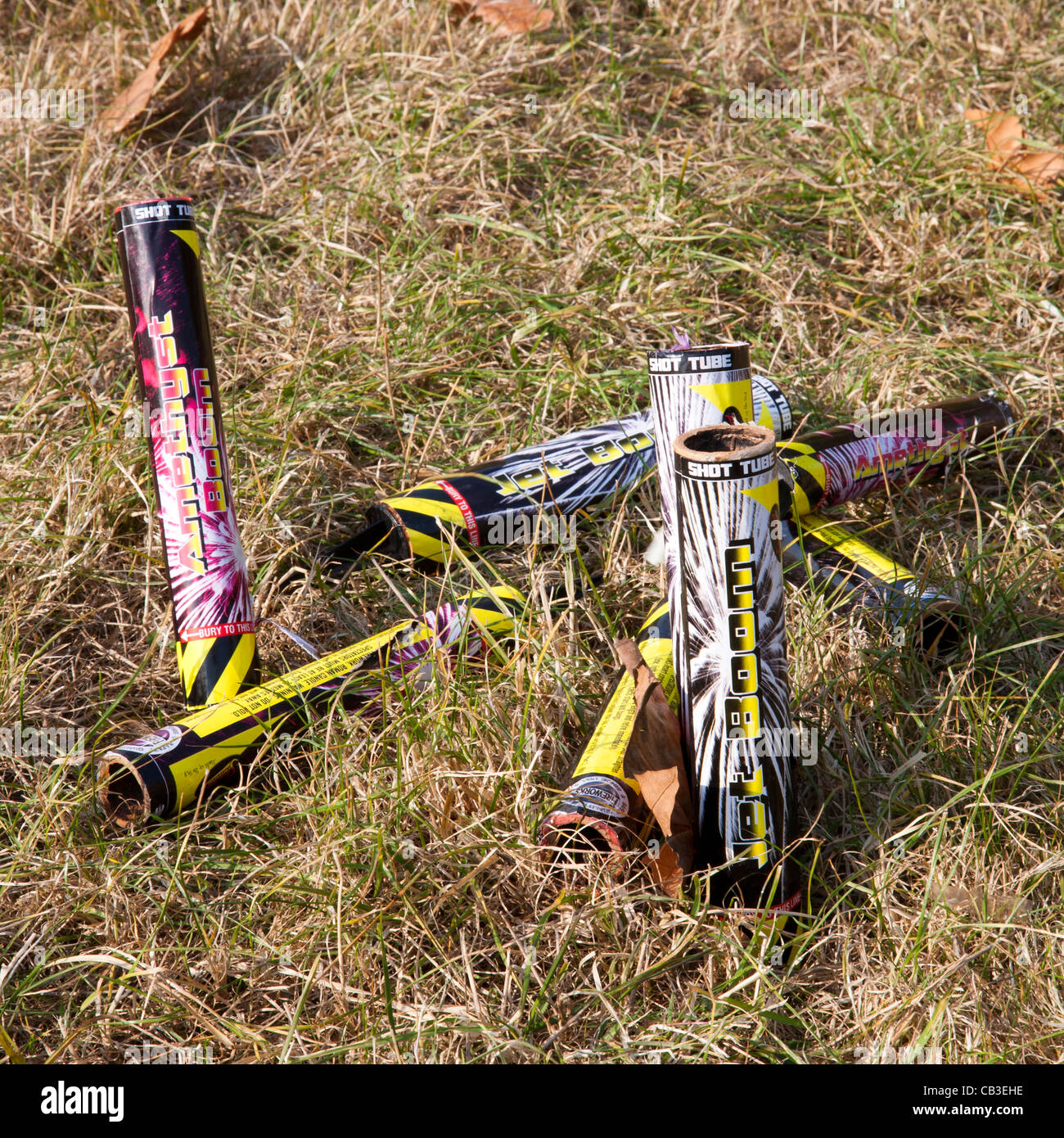 Used and Discarded Firework tubes on Clapham Common Stock Photo - Alamy