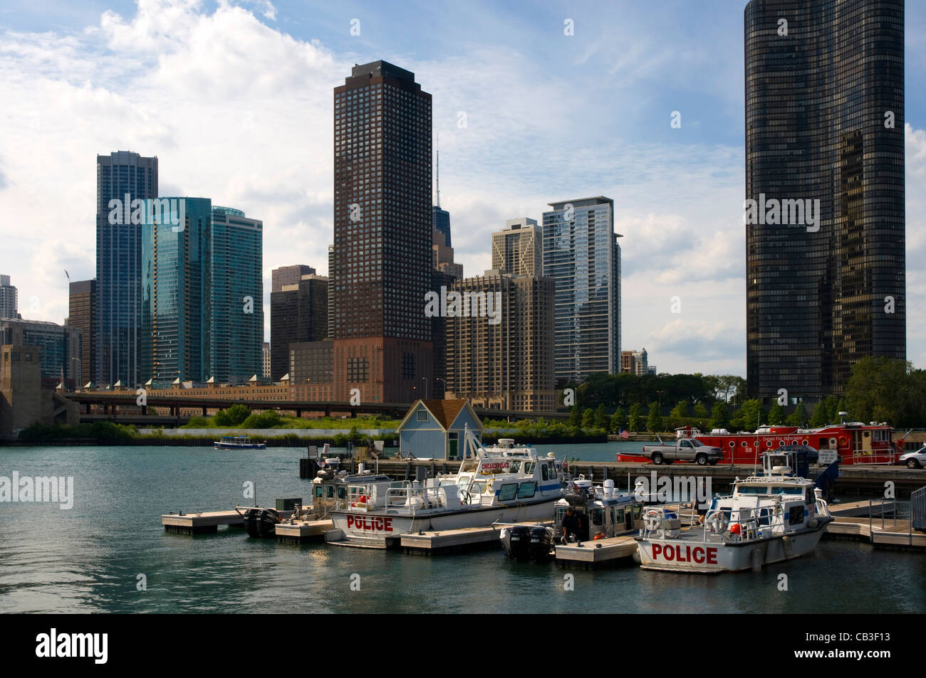 The Port Police headquarters in Chicago with the city in the background ...