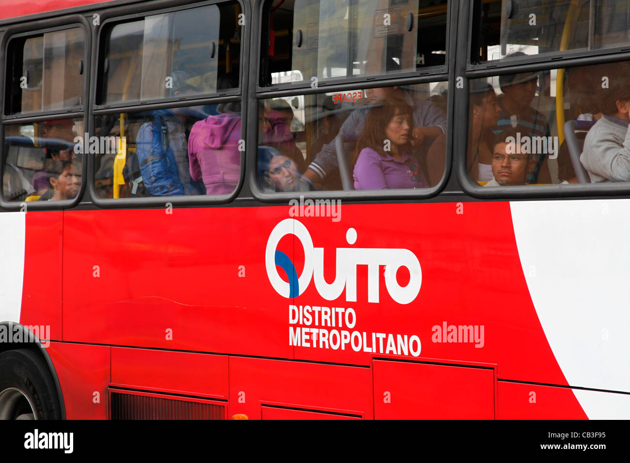 Ecuador. Public bus and tram service along Ecovia, a dedicated urban ...