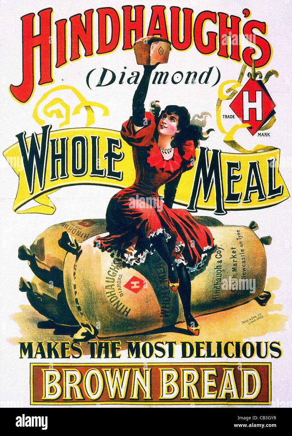 HINDHAUGH'S WHOLE MEAL BROWN BREAD poster about 1880. Poster for bakery ...