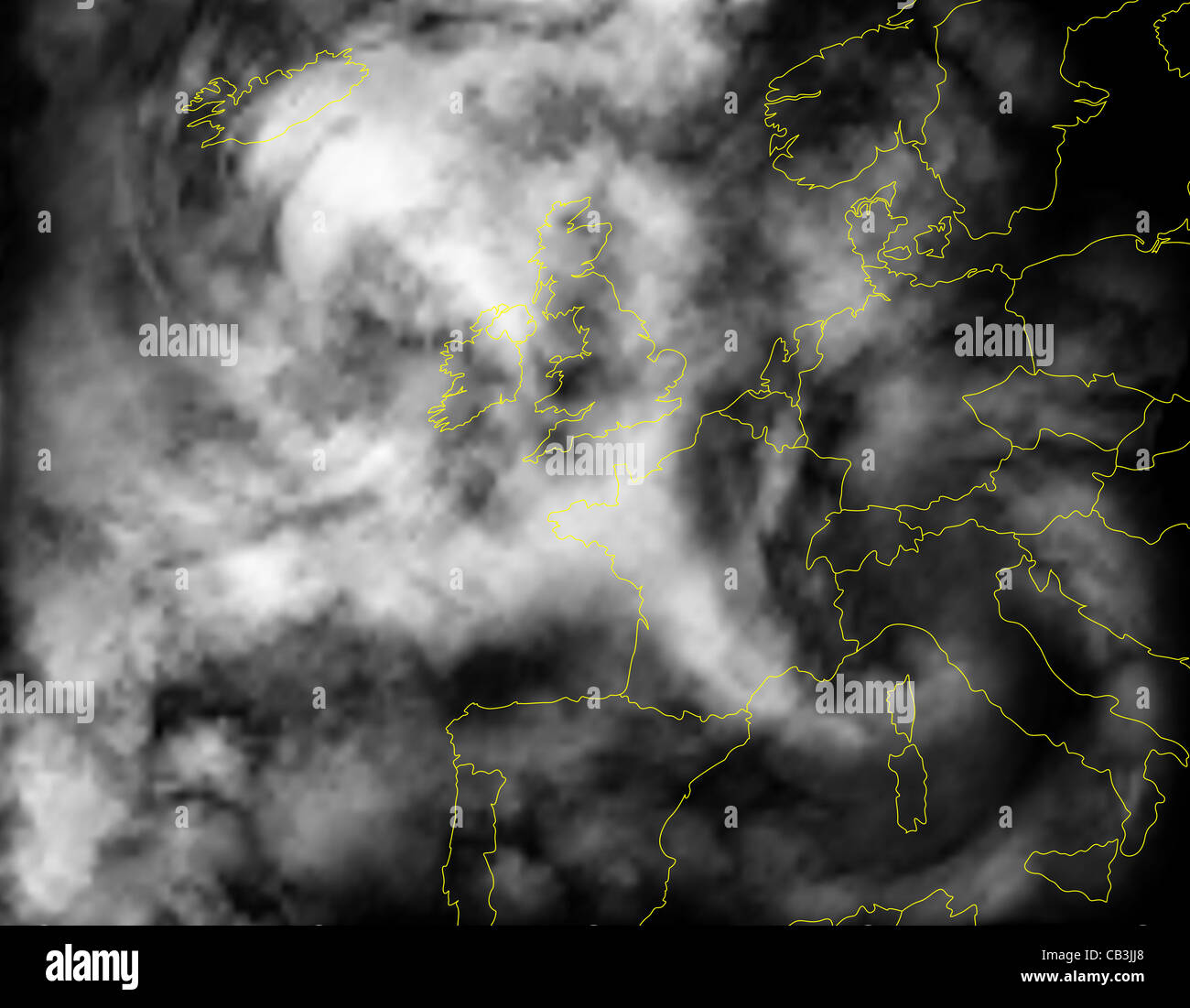 Illustration of cloud cover over Europe on a satellite photograph Stock ...