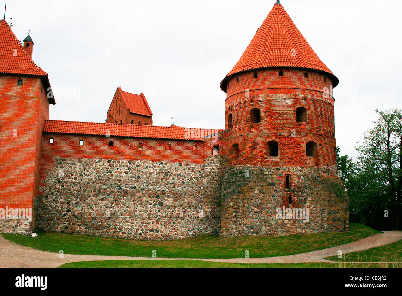 Lithuania, Trakai, Trakai Castle, Outside wall and tower Stock Photo ...