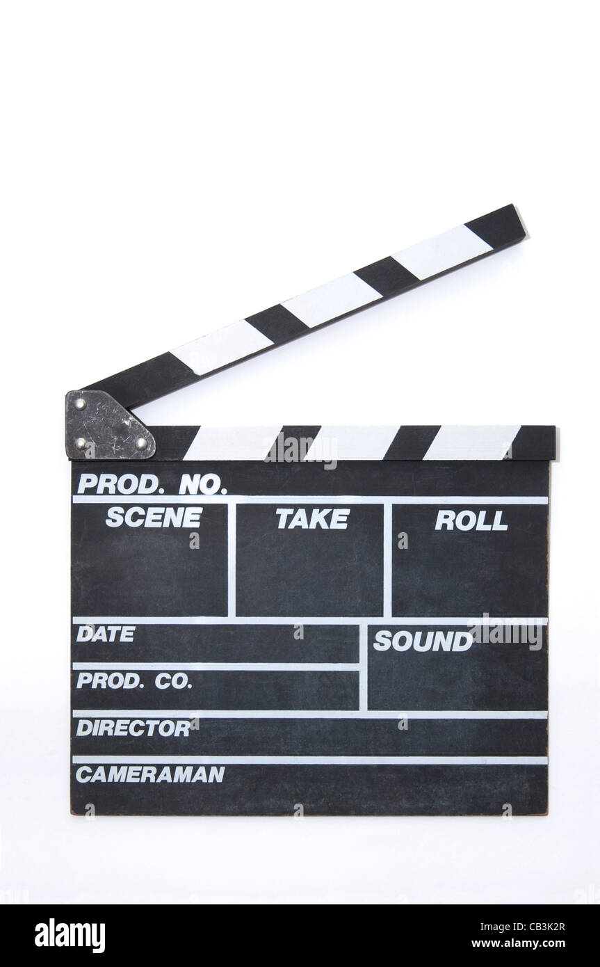 Blank clapperboard against white background Stock Photo - Alamy