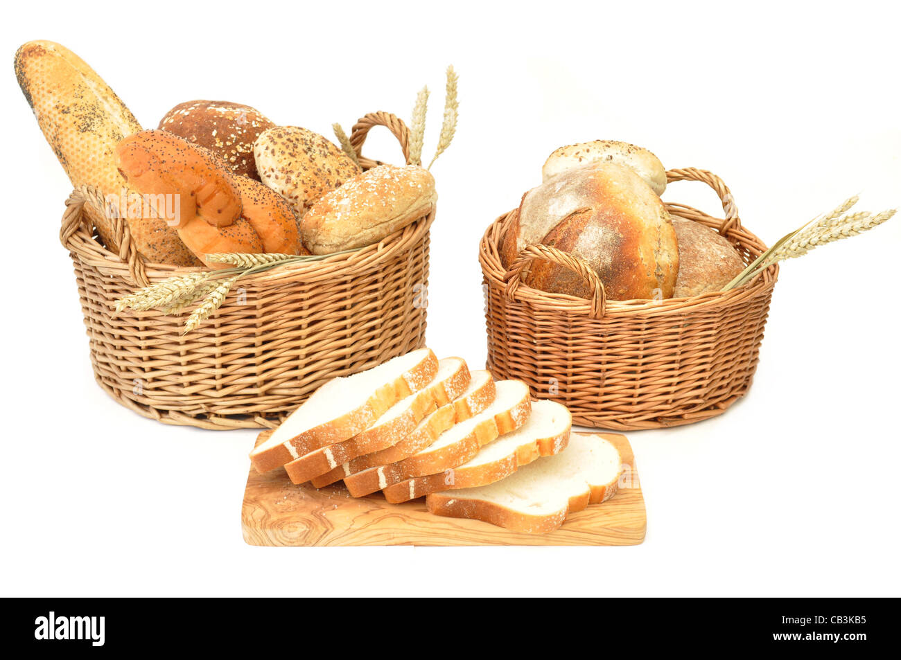 Bread baskets with a variety of baguettes and loaves Stock Photo - Alamy