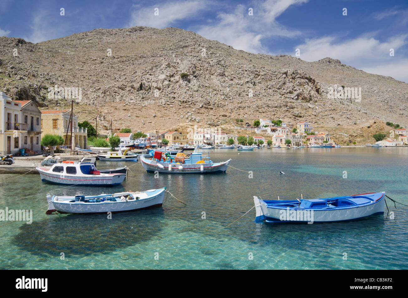 Boats in Pedi Bay, Symi Island, Greece Stock Photo - Alamy