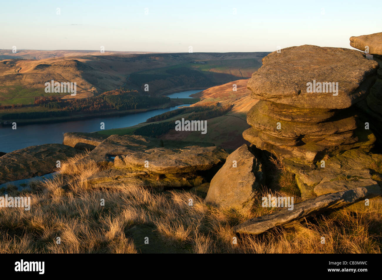 Dove Stone and Yeoman Hey reservoirs from Wimberry Stones. Rocks ...