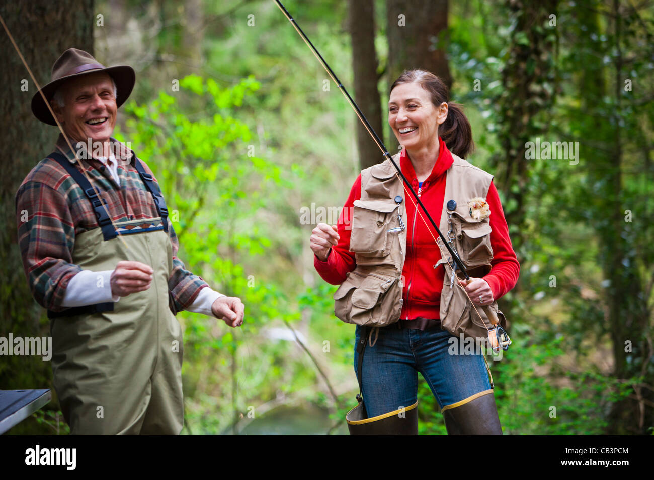 USA, Washington, Vancouver, Couple getting ready for fishing Stock ...