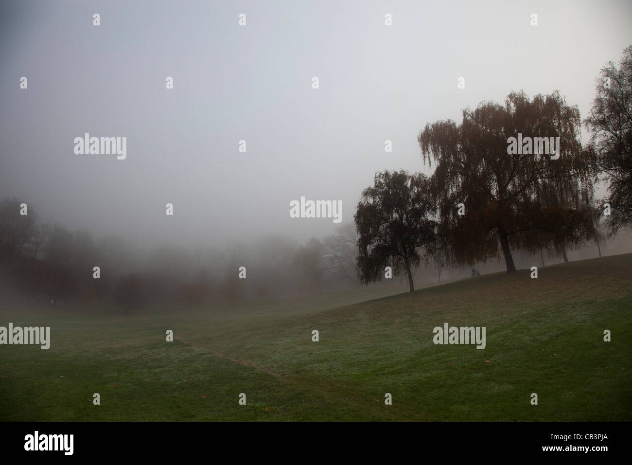 Thick fog in London. Eerie atmosphere as dense fog descends at ...