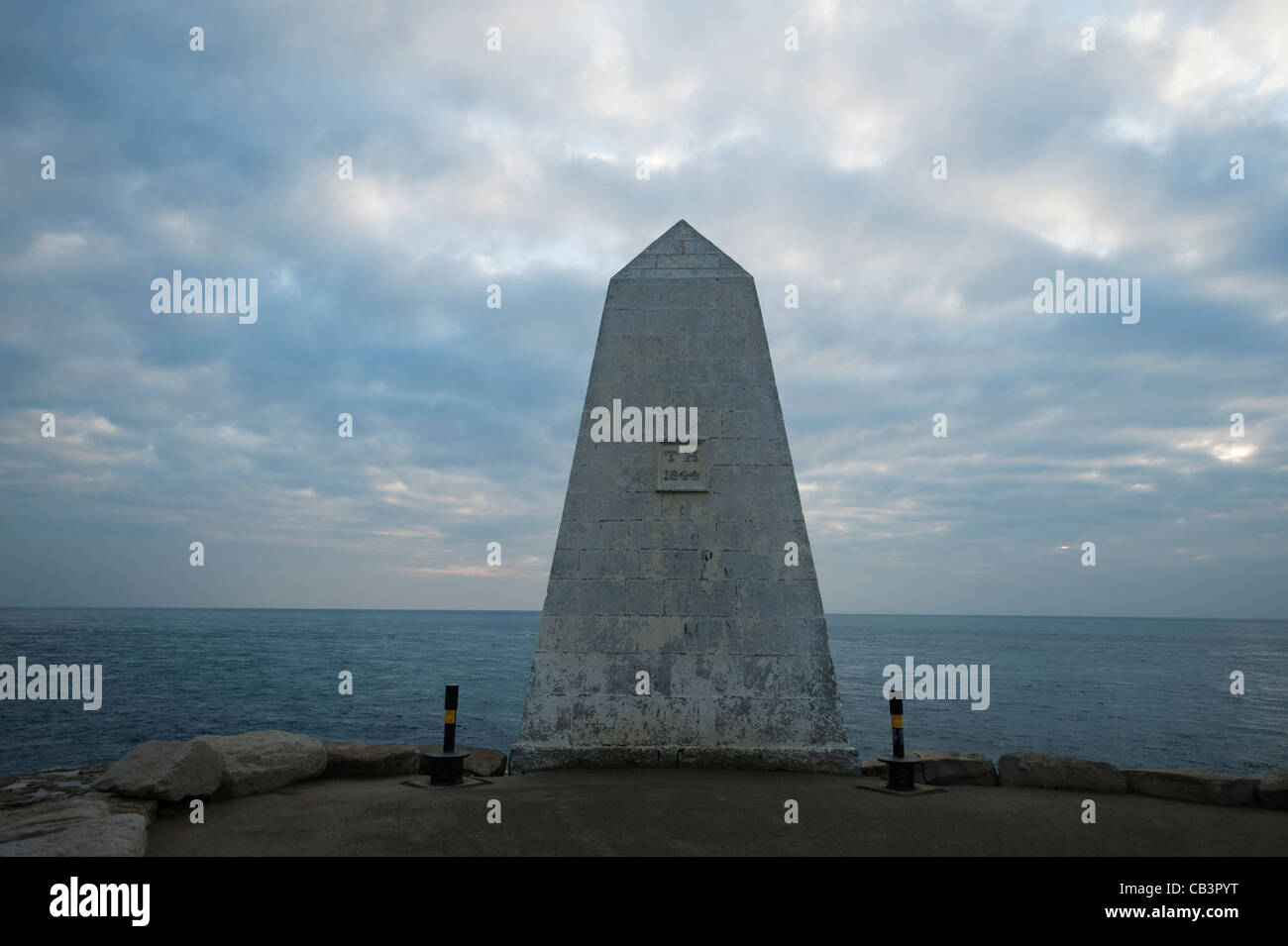 Stone obelisk at Portland Bill in Dorset, built in 1844, a warning that ...