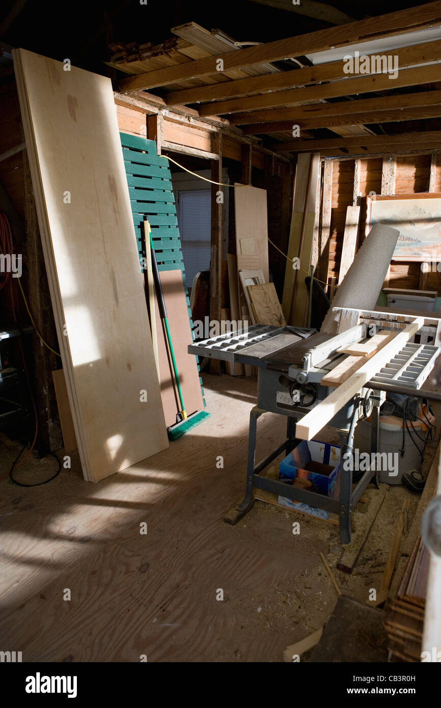 Interior view of tool shed with carpentry tools Stock Photo - Alamy