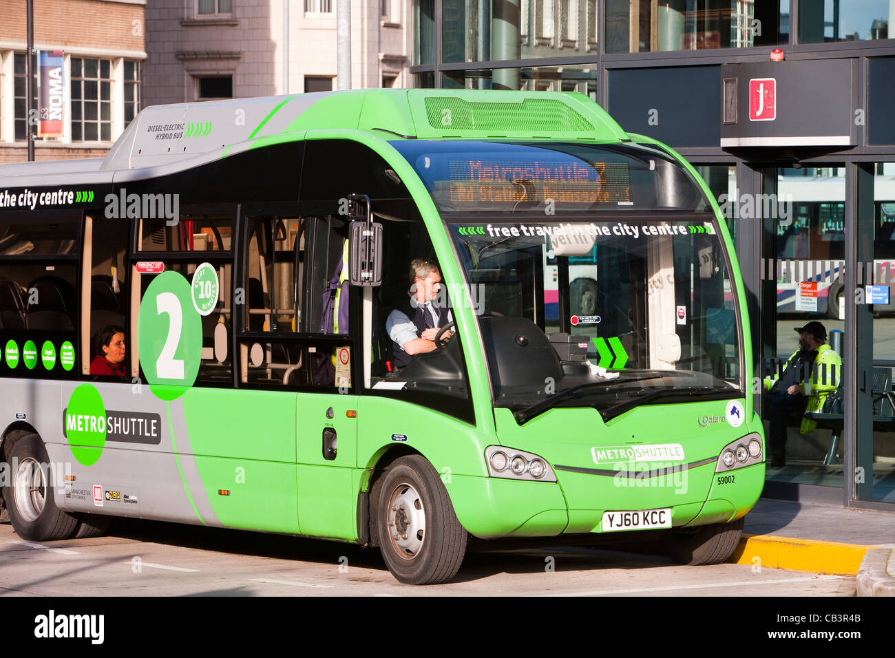 A diesel electric hybrid shuttle bus that provides a free service round ...
