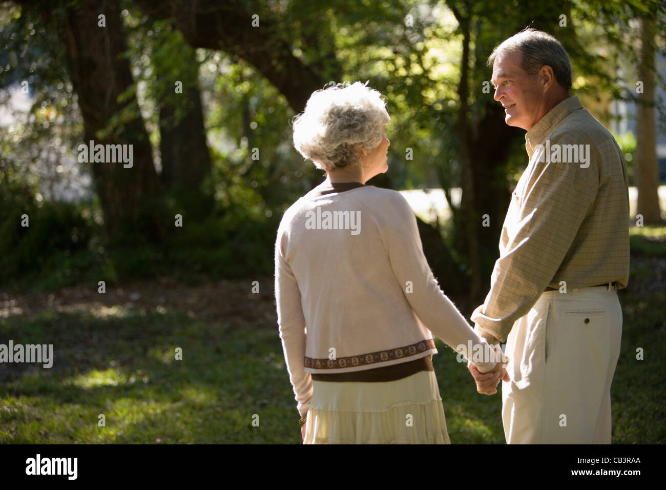 Mature couple holding hands in the park Stock Photo - Alamy