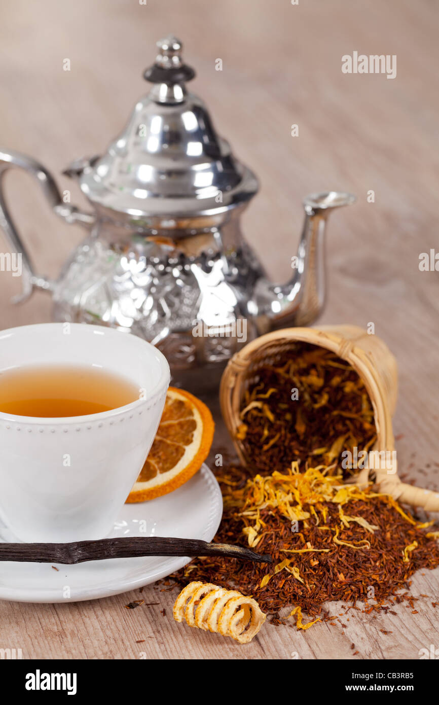 tea time set with flavors on wooden background Stock Photo - Alamy