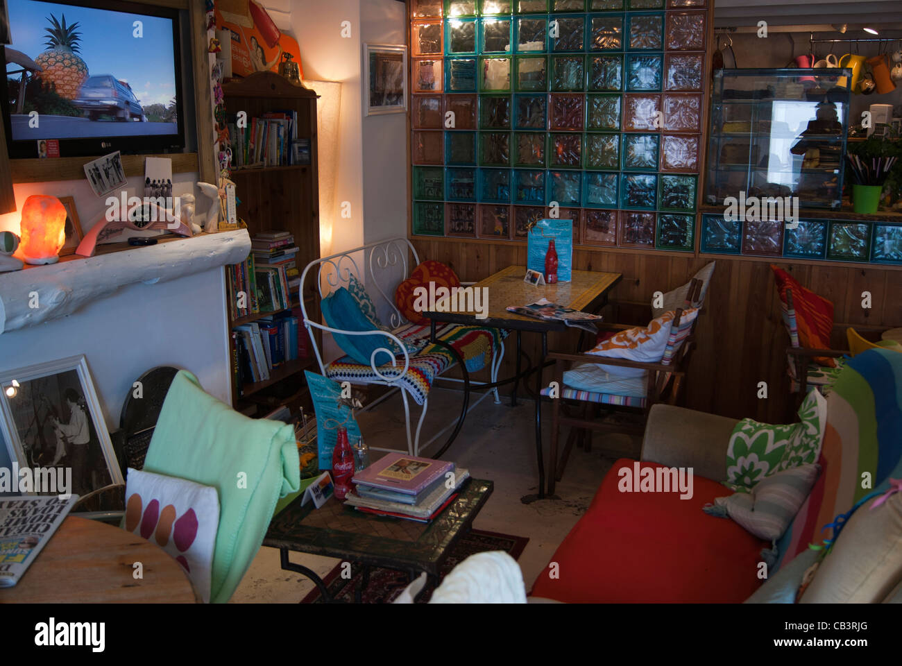 Interior of Pinky Murphy's Cafe in Fowey, Cornwall Stock Photo - Alamy