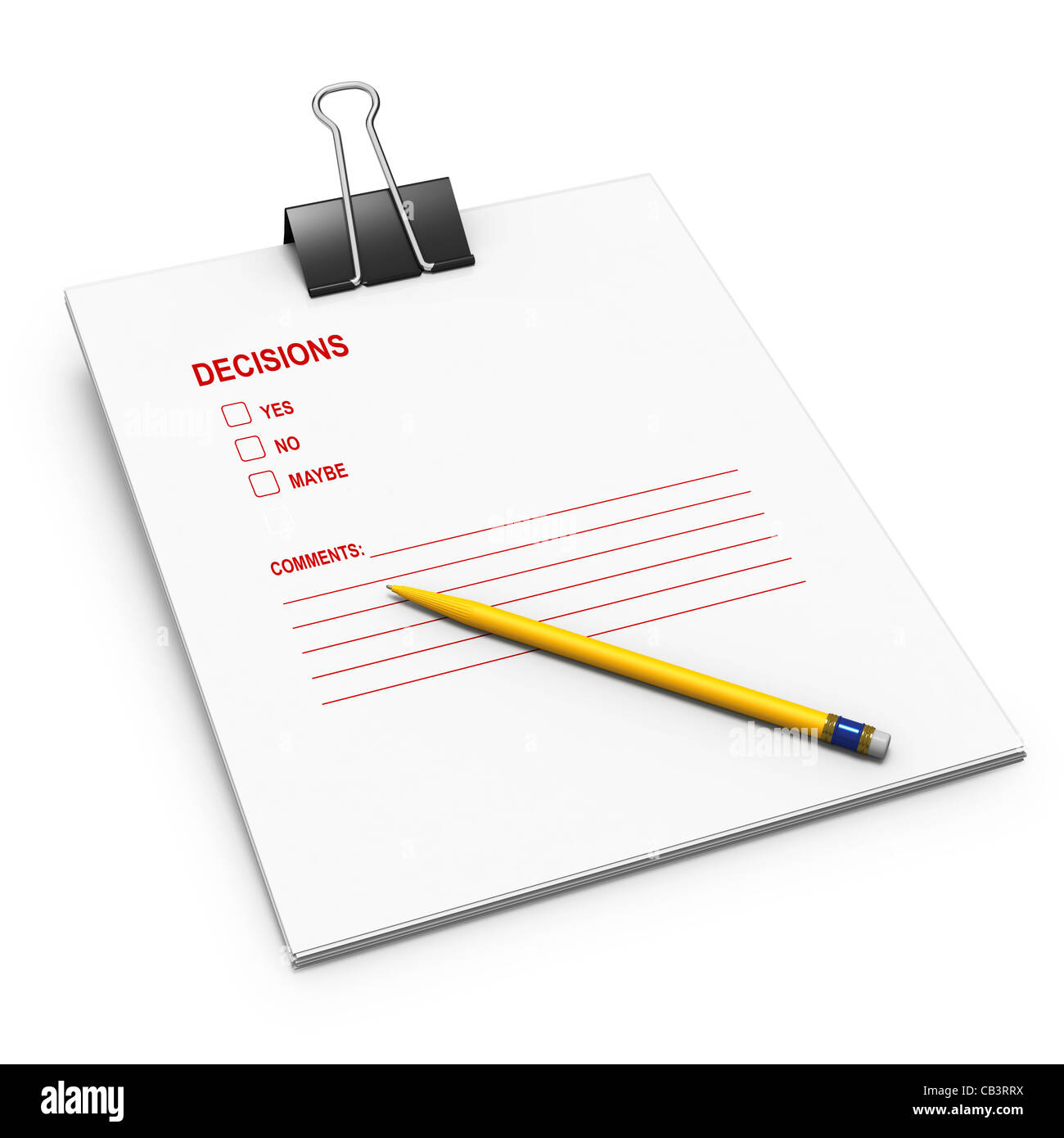 Decision making checklist on white background with yellow pencil Stock ...