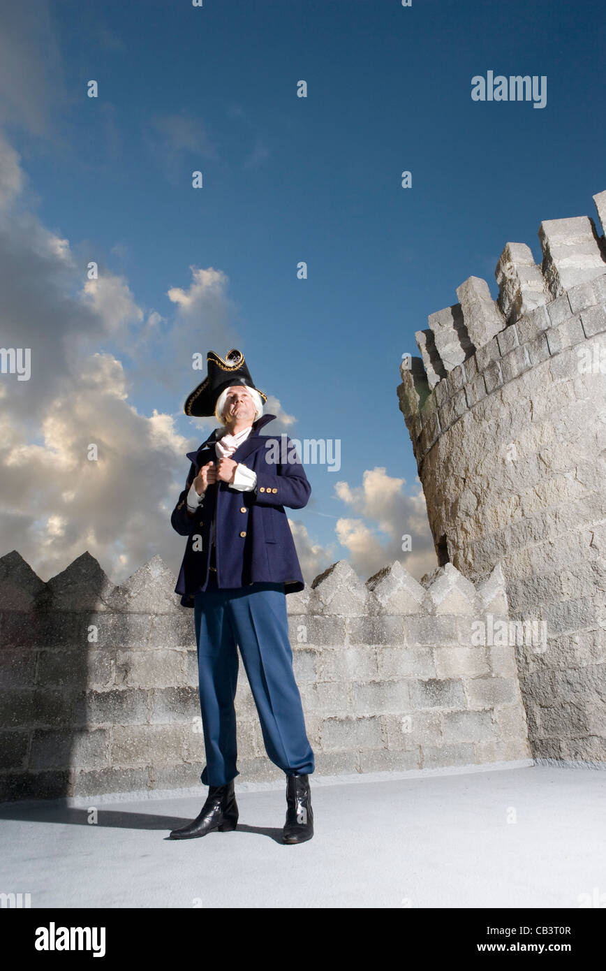View of a navy officer with castle turrets and parapets in the ...