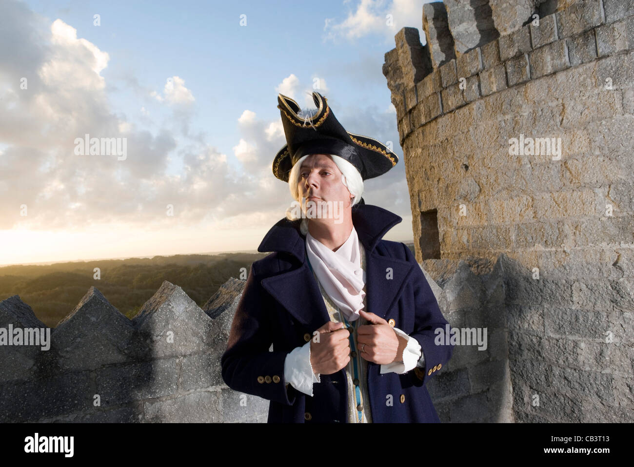 View of a navy officer with castle turrets and parapets in the ...