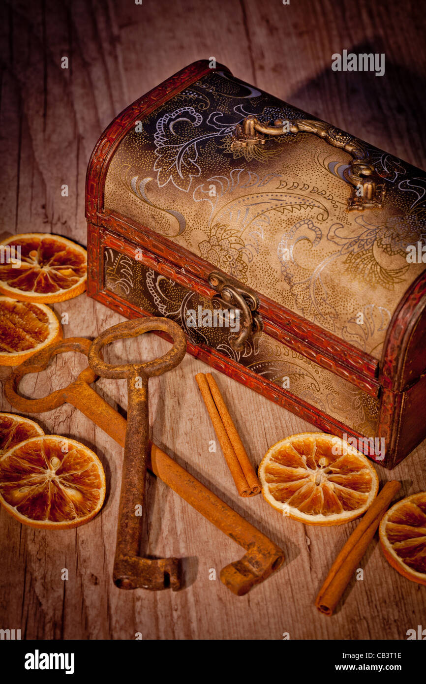 Vintage treasure chest with old metal keys Stock Photo - Alamy