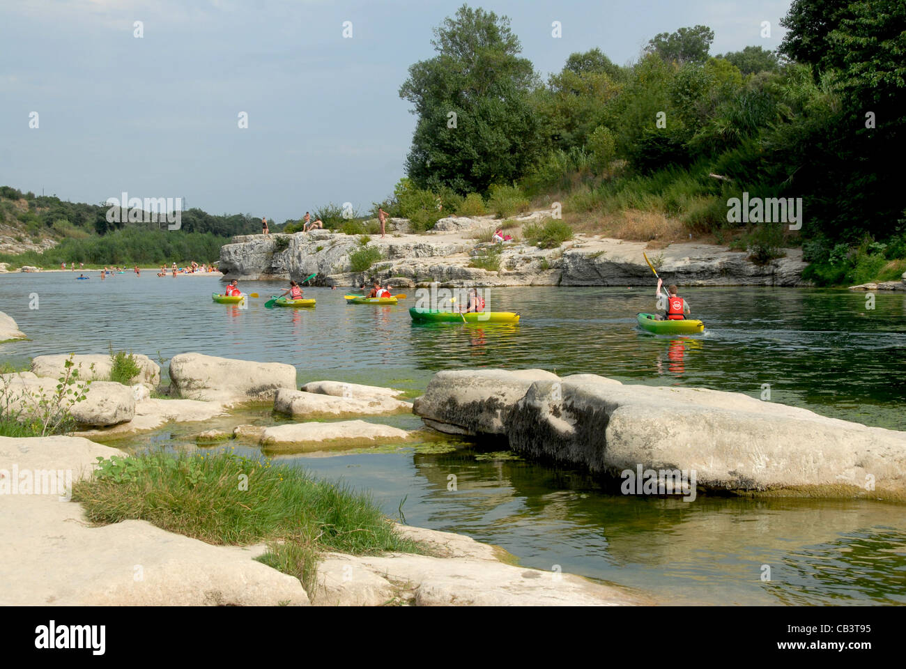 Canoeing on the Gardon river near Collias towards the Pont du Gard ...