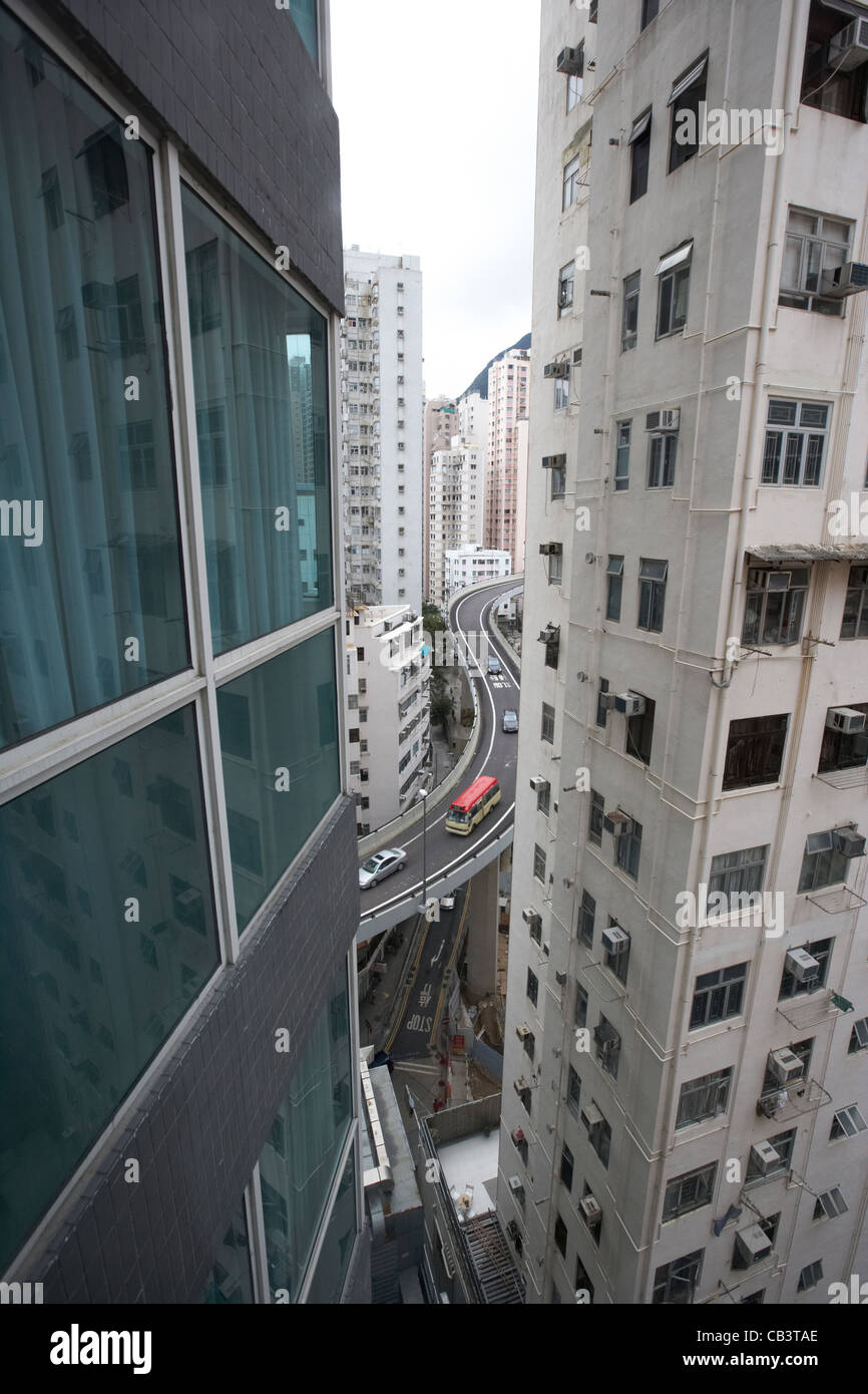 elevated road through high rise close proximity housing apartments hong ...